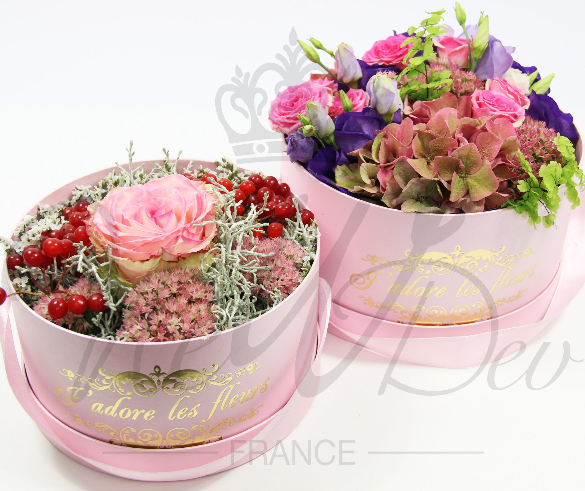 Pack de 6 boîtes pour fleurs, rondes roses M2 | SAS «NEWDEV»