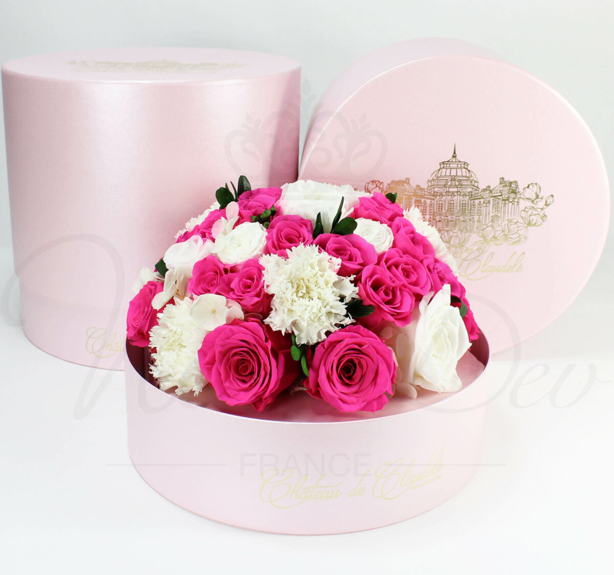 Boîte pour fleurs, ronde rose avec couvercle haut | SAS «NEWDEV»