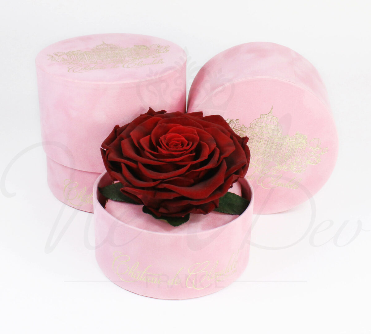 Mini boîte pour fleurs, en velours, ronde rose | SAS «NEWDEV»